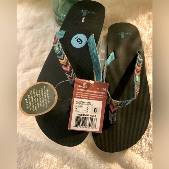 Sanuk | Shoes | Nwt Sanuk Multi Colored Flip Flops Sz6 | Poshmark